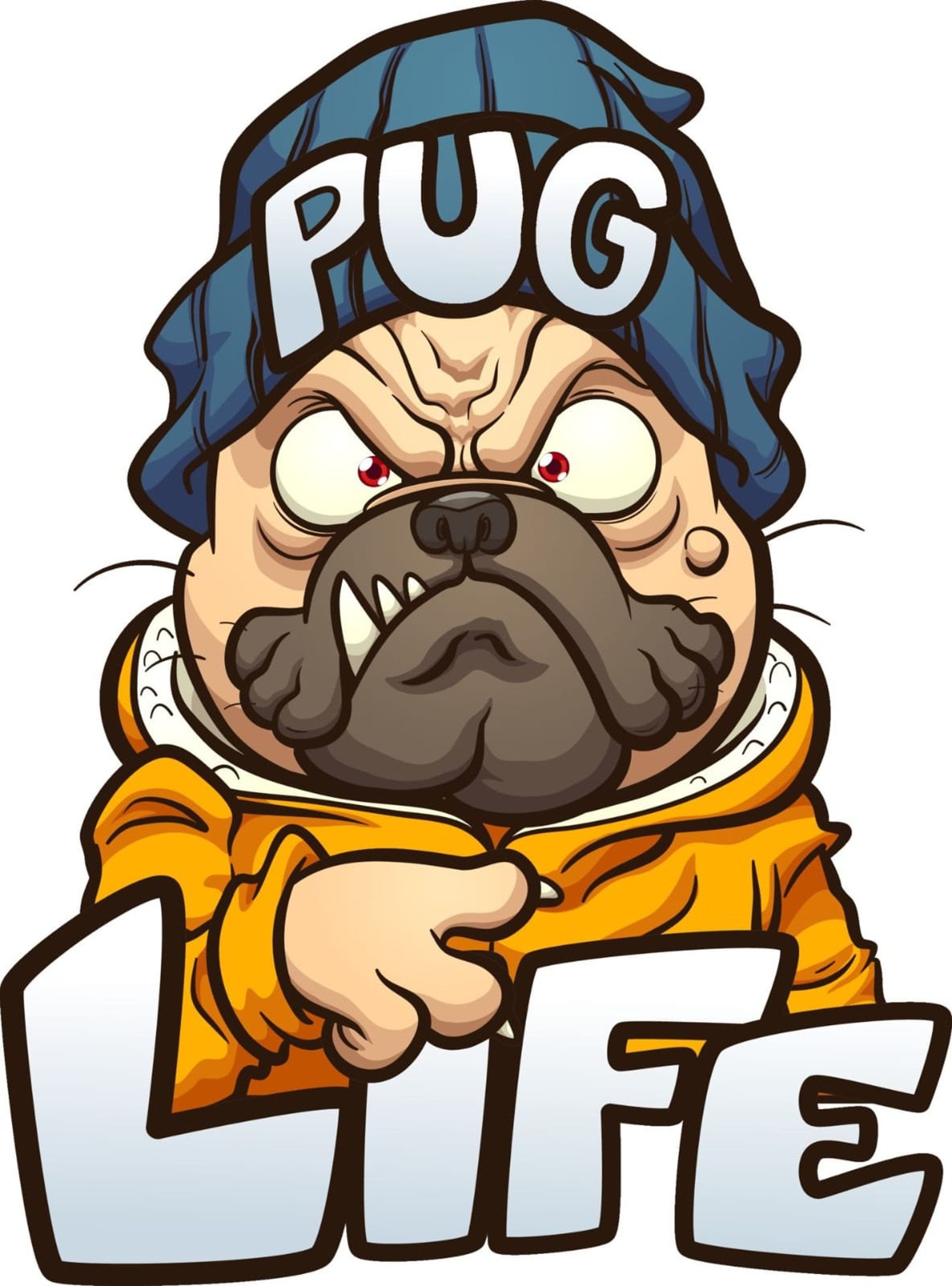 Pug Life Angry Gangsta in Hat Thug Life Gang Sign Printed Vinyl Sticker ...