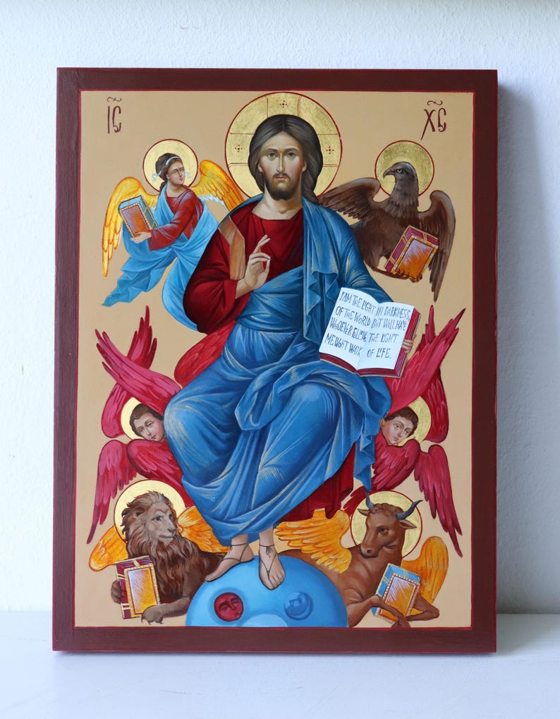 Jesus Christ Pantocrator, 100% Hand-lettered Icon on a Wooden Plaque ...