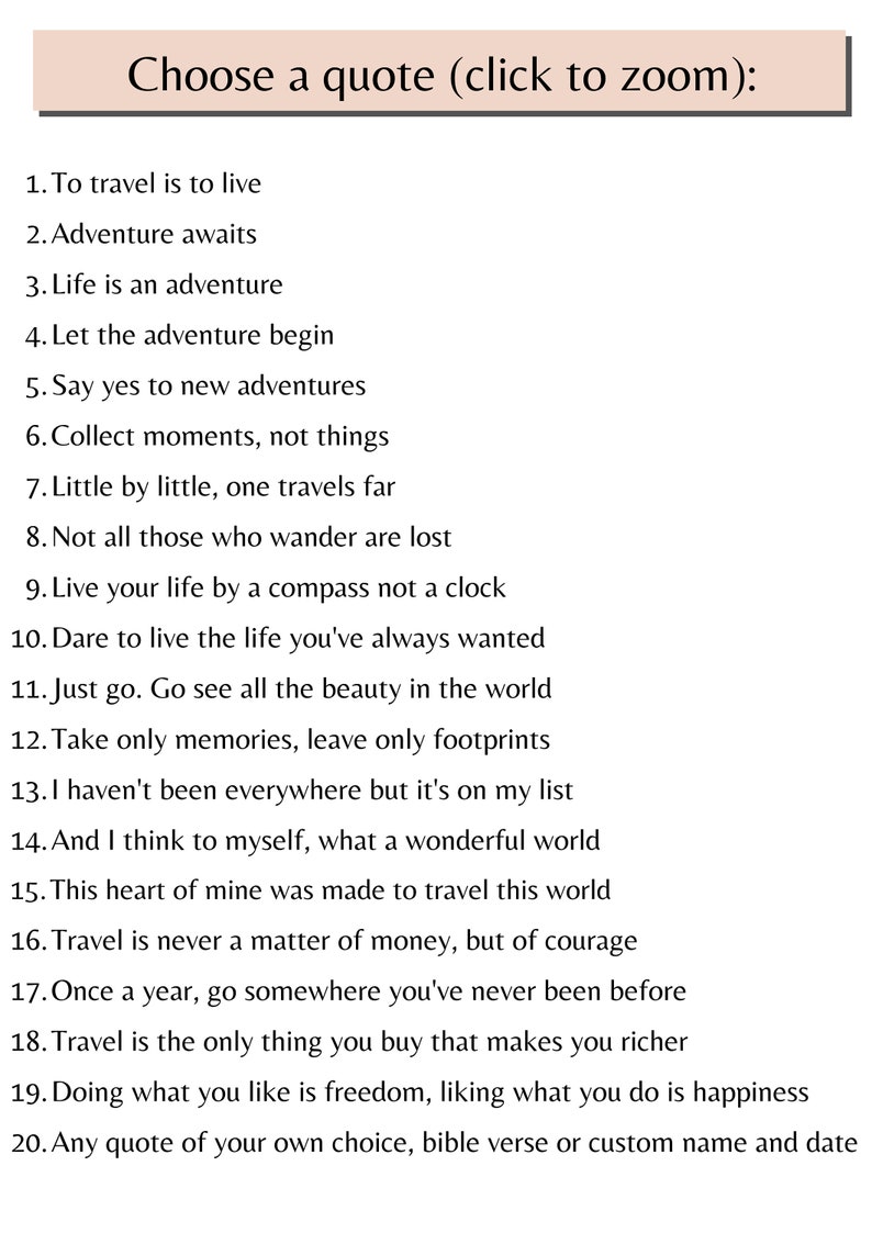 Custom PRINTABLE Dotted World Map Poster With Quote, Unframed Digital ...