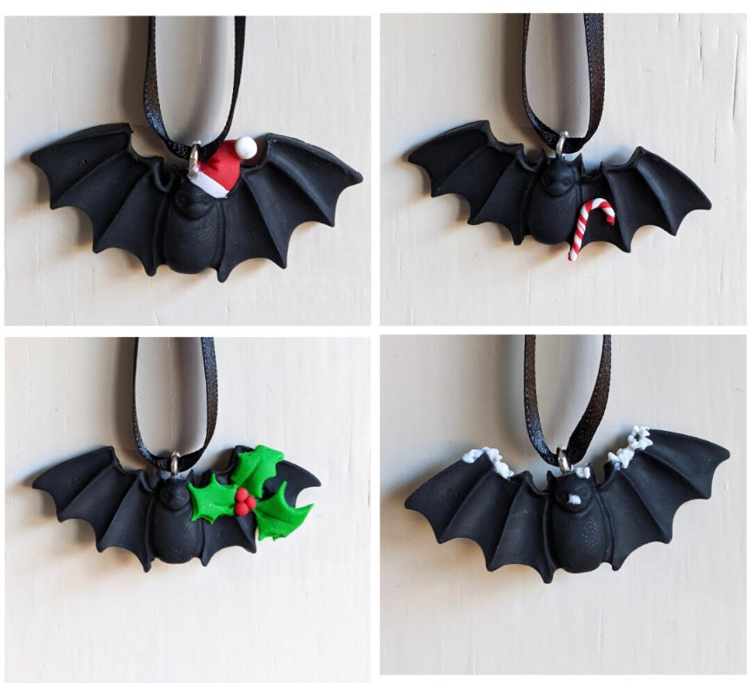 Bat Christmas Small Ornament Clay Hanging Decoration Cute - Etsy