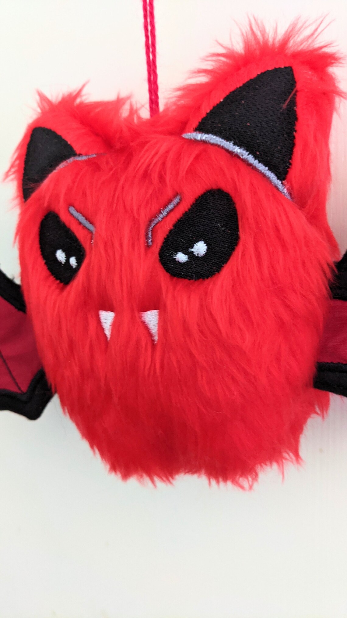 Embroidered furry bat Extra large red hanging decoration 3D | Etsy