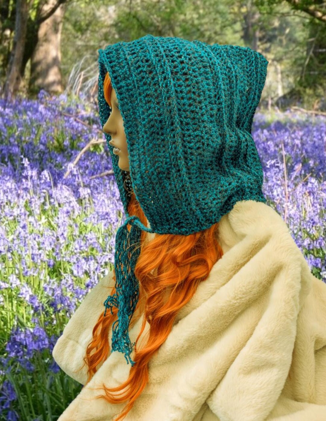 Crochet Pixie Hood Druid Fairy Elf Hat Teal Black Winter Hooded Warm - Etsy