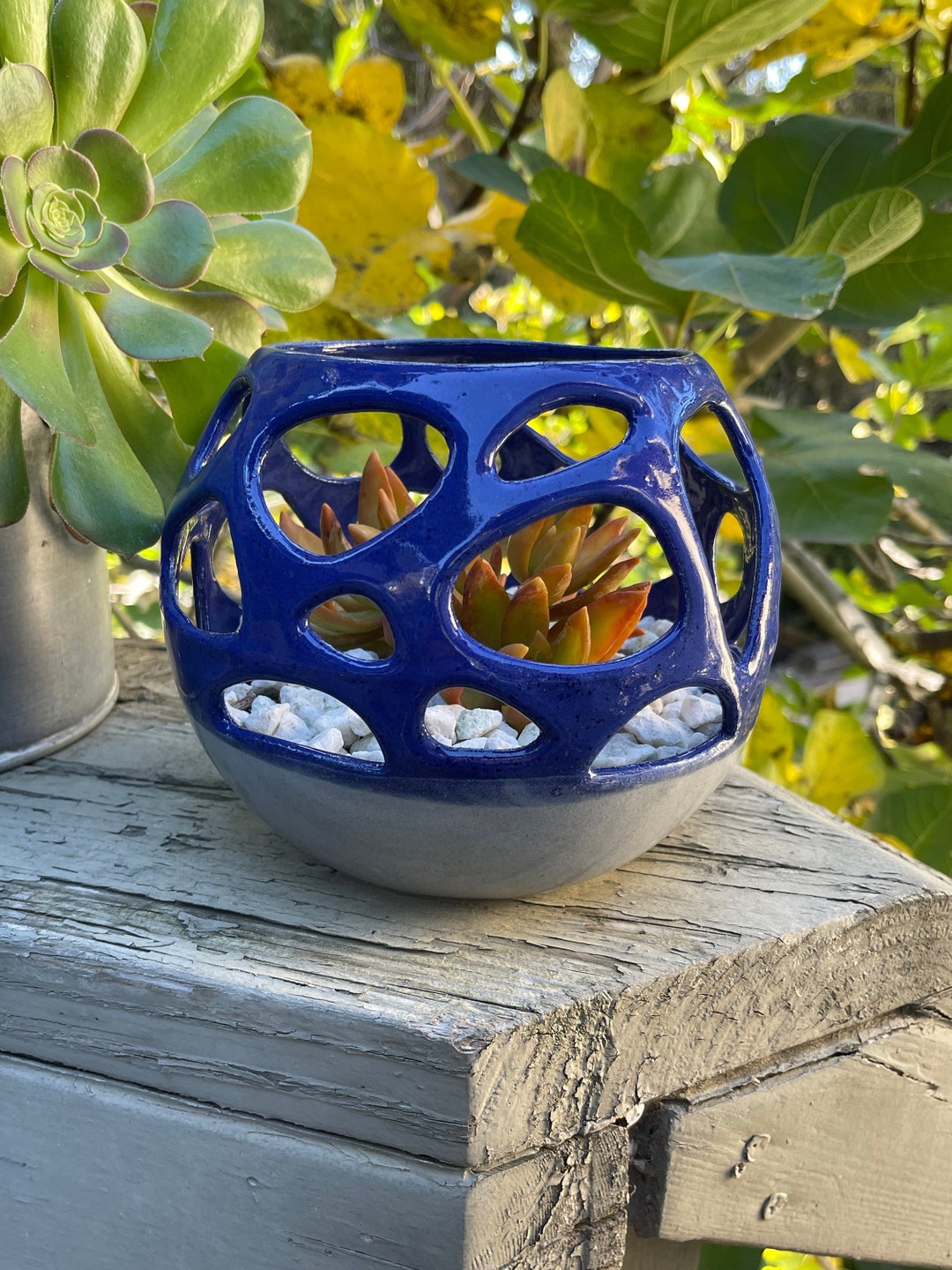 Blue Ceramic Sphere - Voronoi Planter - Succulent Planter - Succulent ...