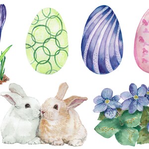 Watercolor Spring Bunnies Clipart: Floral Easter Eggs (digital Download ...