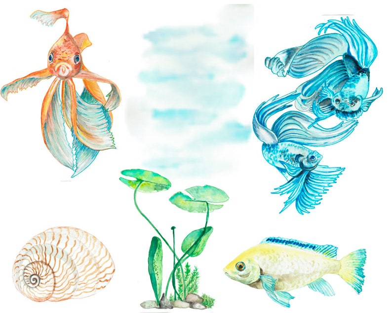 Watercolor Happy Fishes Clipart | Colorful Sea Life PNG | Exotic ...