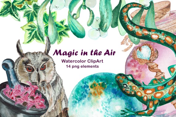 Magic Halloween Watercolor Clipart Instant Download Mystic - Etsy