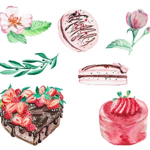 Watercolor Sweet Cake Clipart, Food Bakery Print Digital Download - Etsy