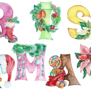 Merry Christmas Letters Watercolor Clipart Png Elements Instant ...