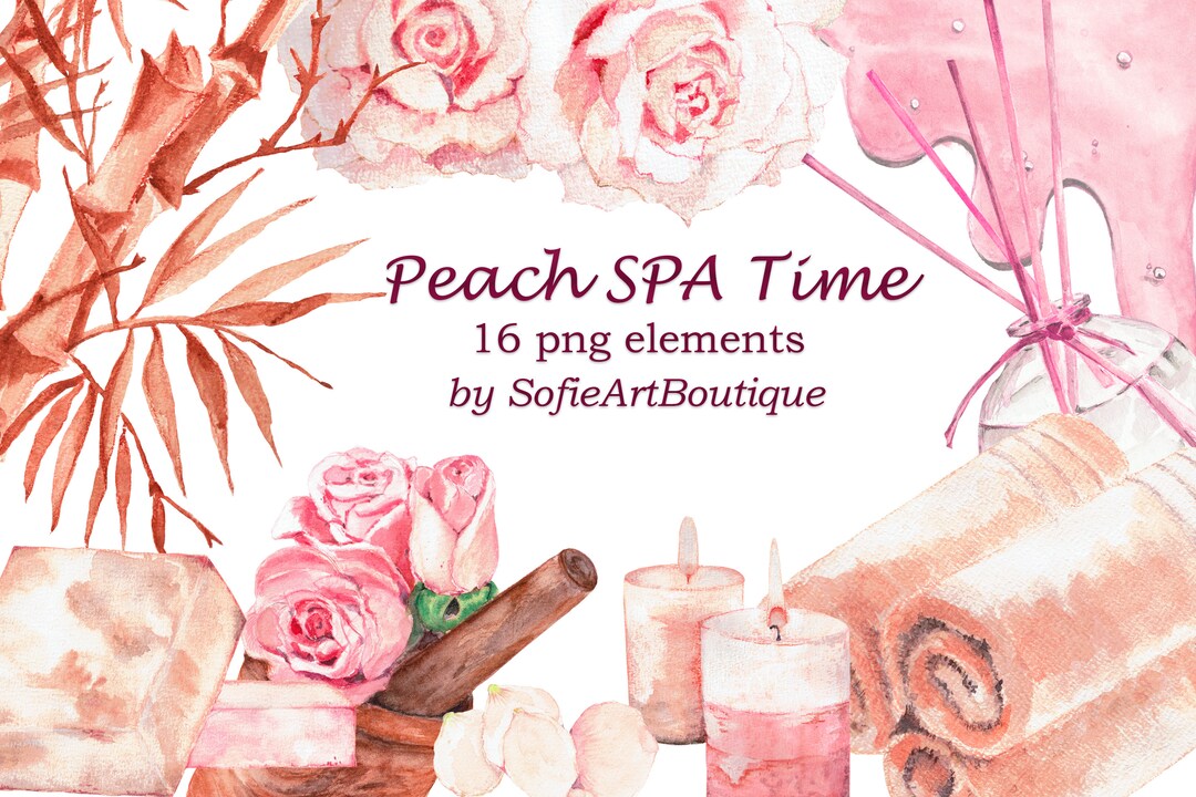 Watercolor Pink Spa Clipart – Beauty Day PNG – Organic Lifestyle & Eco ...