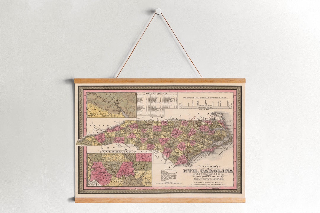 Framed Canvas Map of North Carolina From 1847| Wall Art Prints| Canvas ...