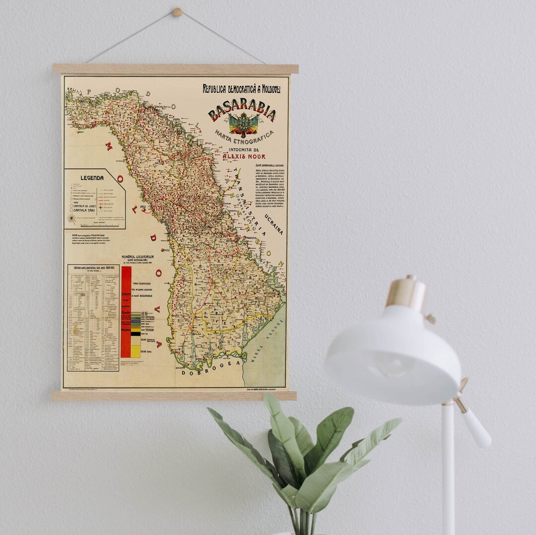 Framed Canvas Map of Basarabia in 1917 Wall Art Prints Canvas Wall Art ...