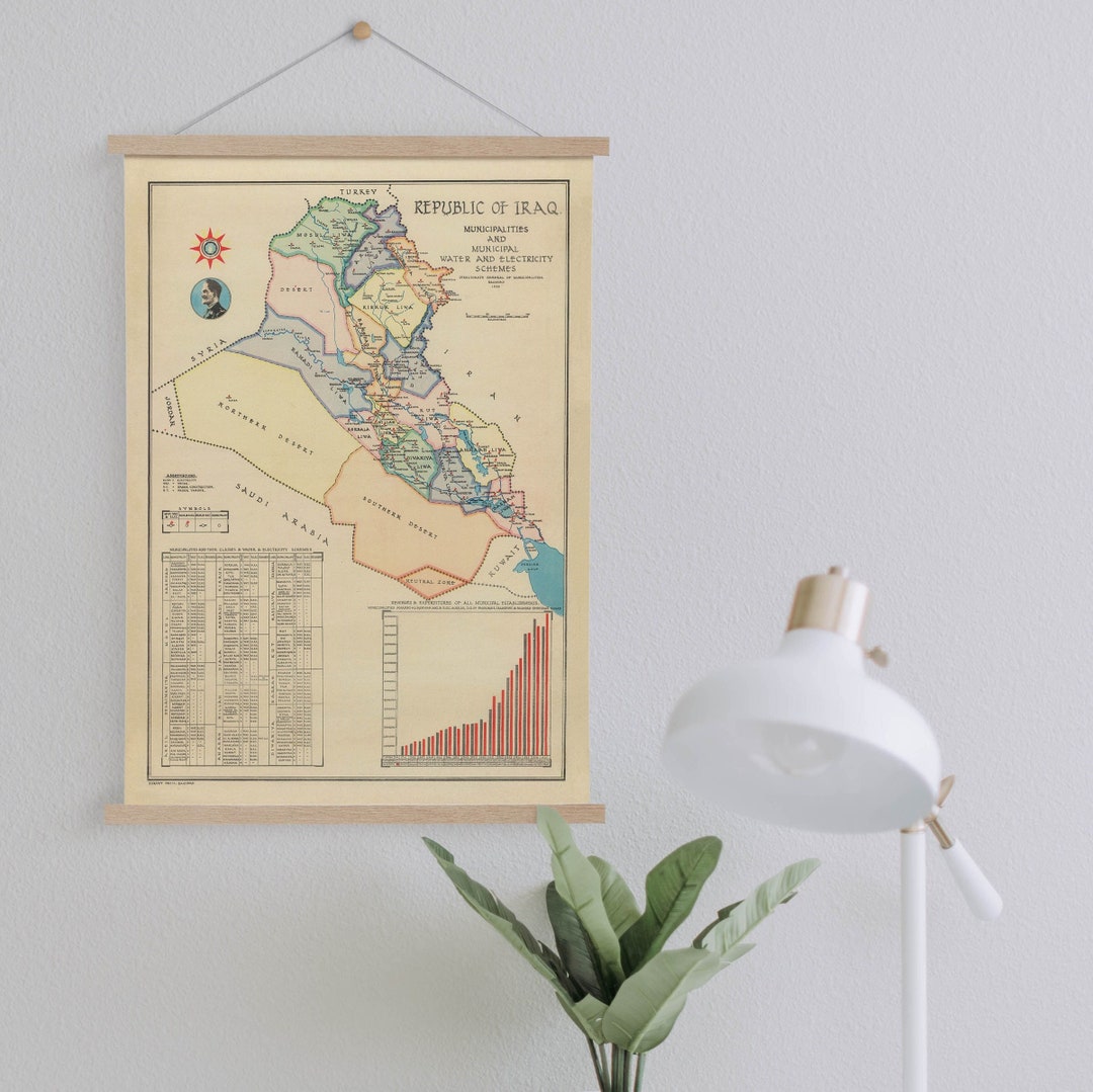 1959 Iraq Map Framed Canvas Print: Vintage Wall Art - Etsy