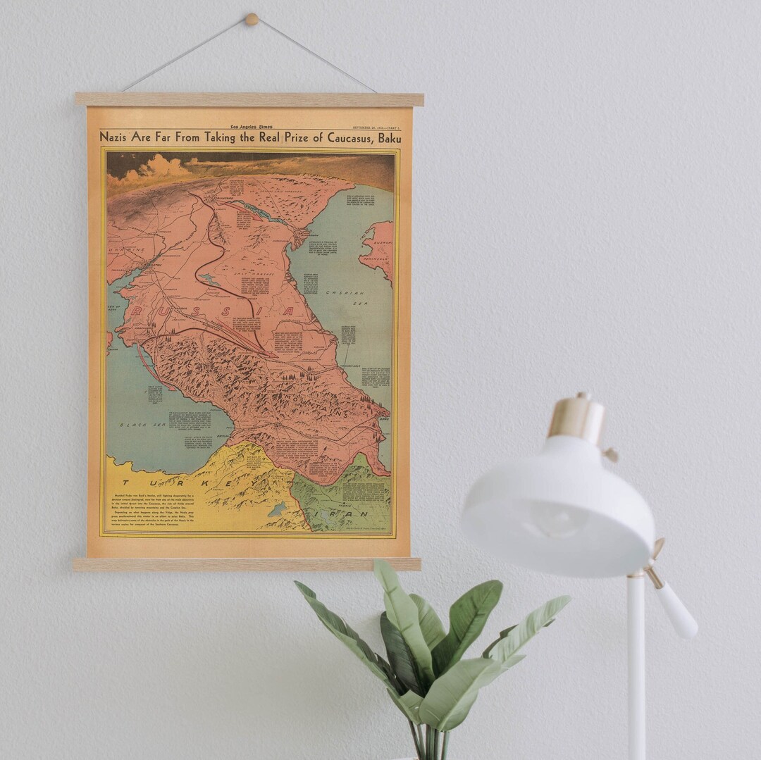 Caucasus World War 2 Map: Framed Cotton Canvas Print - Etsy