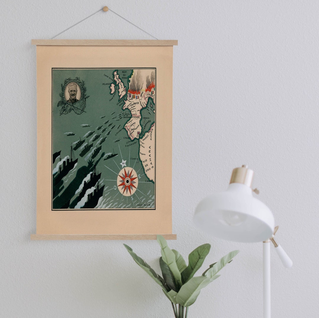 Map of General Pershing in World War I Framed Canvas Print Wall Prints ...