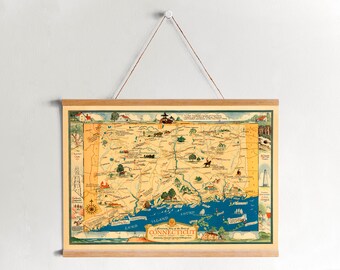 Vintage 1940's Map of Connecticut Giclee Print - Etsy