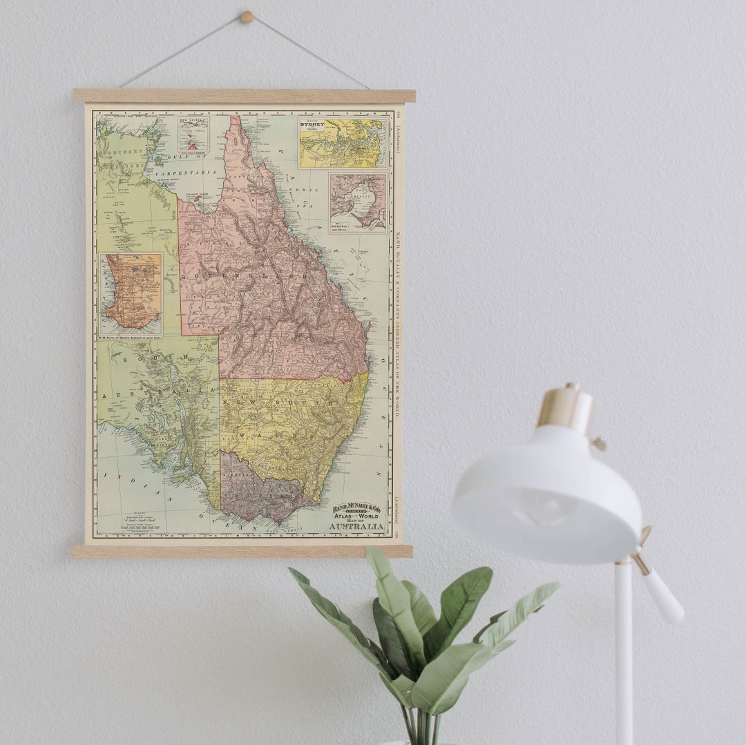 1892 East Australia Map Canvas Art: Natural Wood Frame, Vintage Style ...