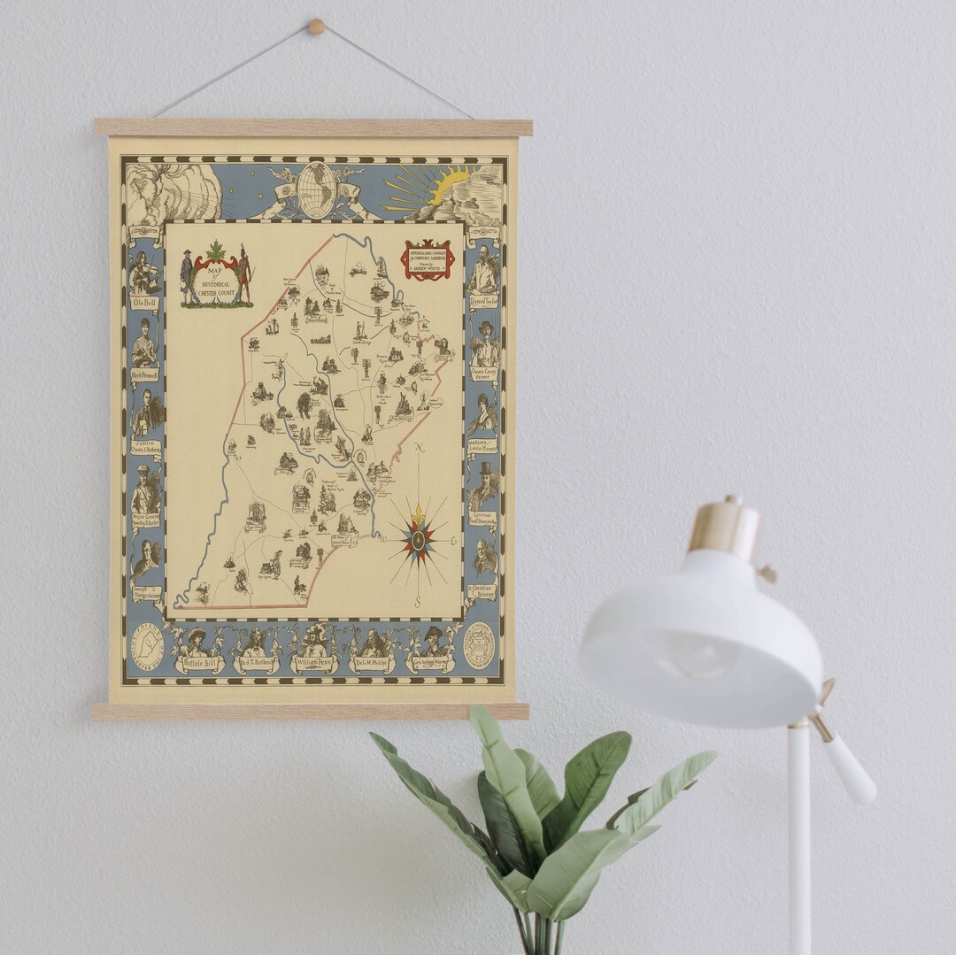 Map of Historical Chester County 1937 Framed Canvas Print| Wall Art ...