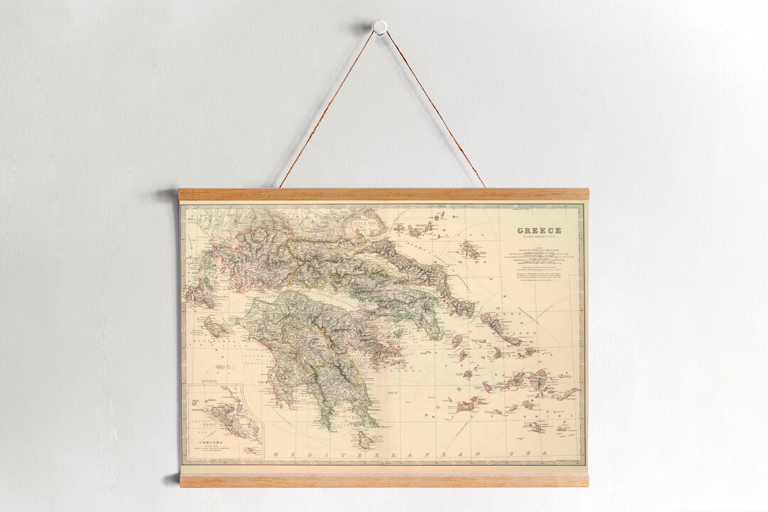 Framed Canvas Map of Greece From 1879| Wall Art Prints| Canvas Wall Art ...