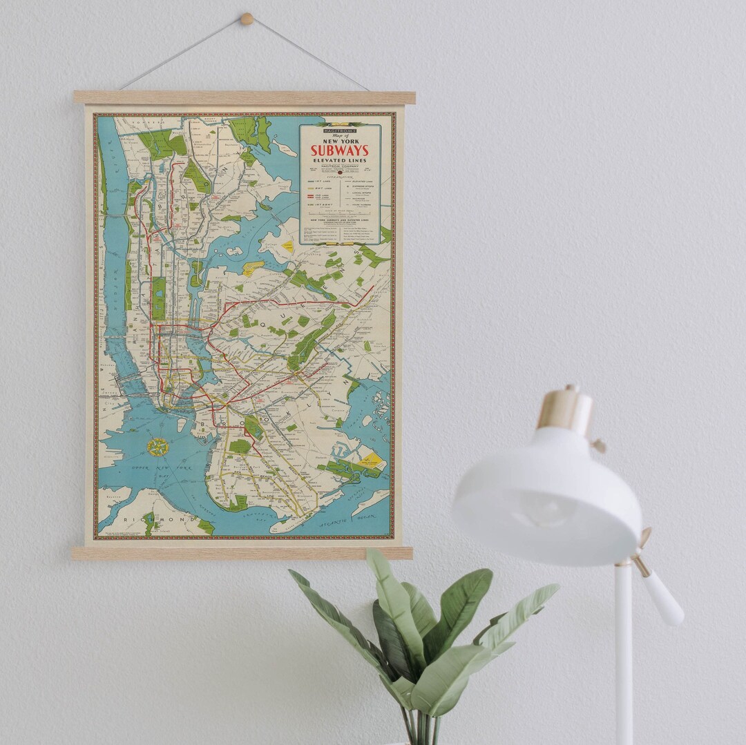 1942 New York Map: Framed Vintage Canvas Wall Art - Etsy