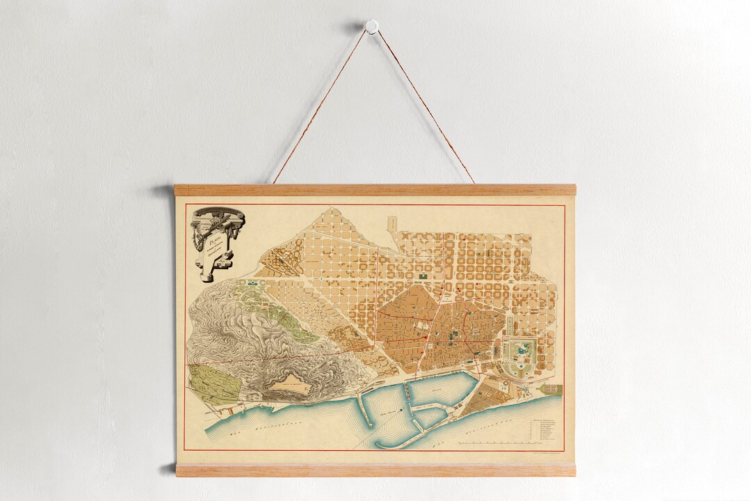 Barcelona City Map From 1891 Framed Canvas Print| Wall Art Prints ...