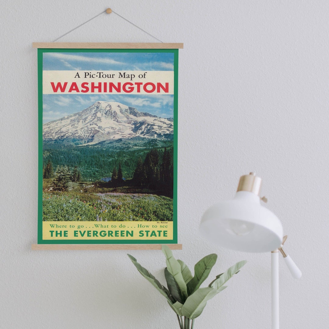 Washington State Map Art Print: Vintage Travel Poster on Canvas - Etsy