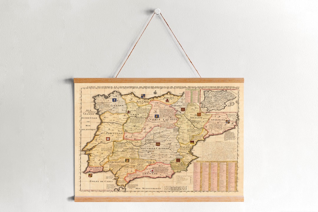 Framed Canvas Map of Spain in 1719 Wall Art Prints Canvas Wall Art ...