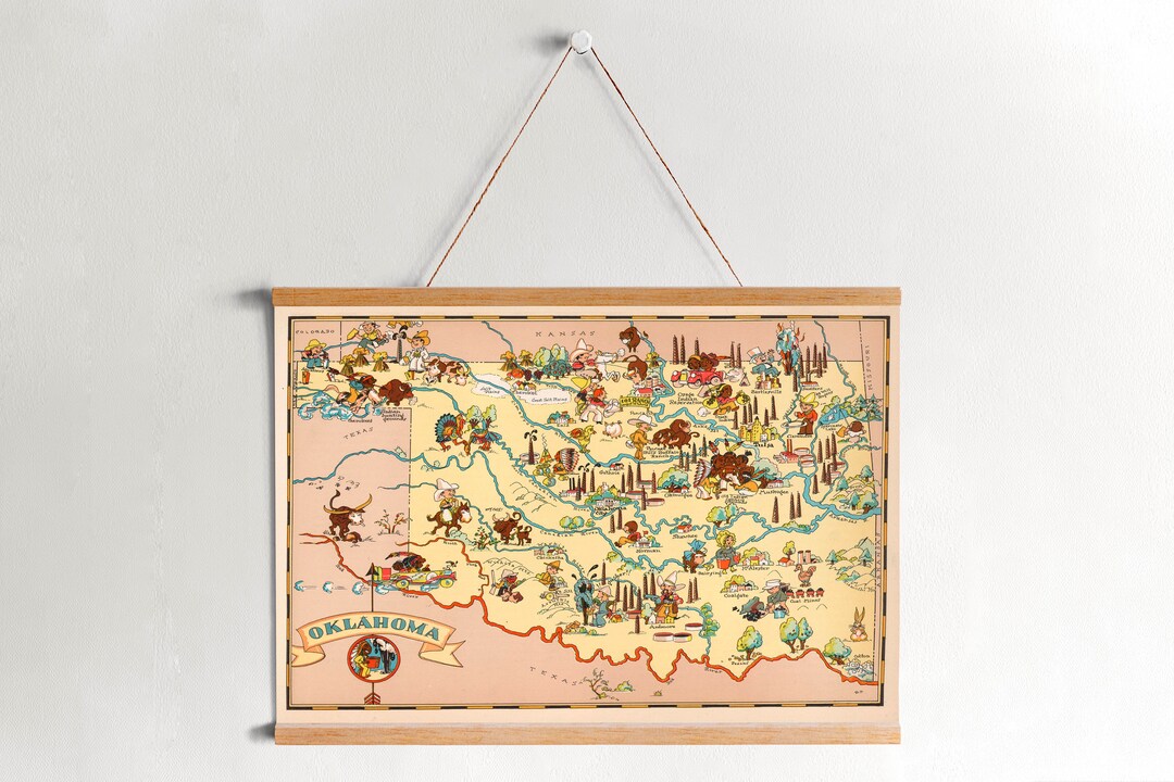 Oklahoma Map From 1935 Framed Canvas Print| Wall Art Prints| Canvas ...