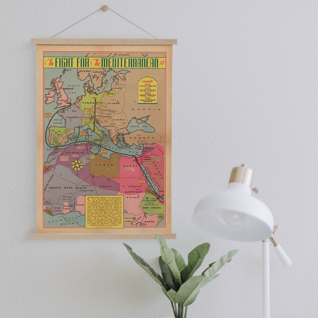 WWII Europe Map Framed Canvas Print: Vintage Style Wall Art - Etsy