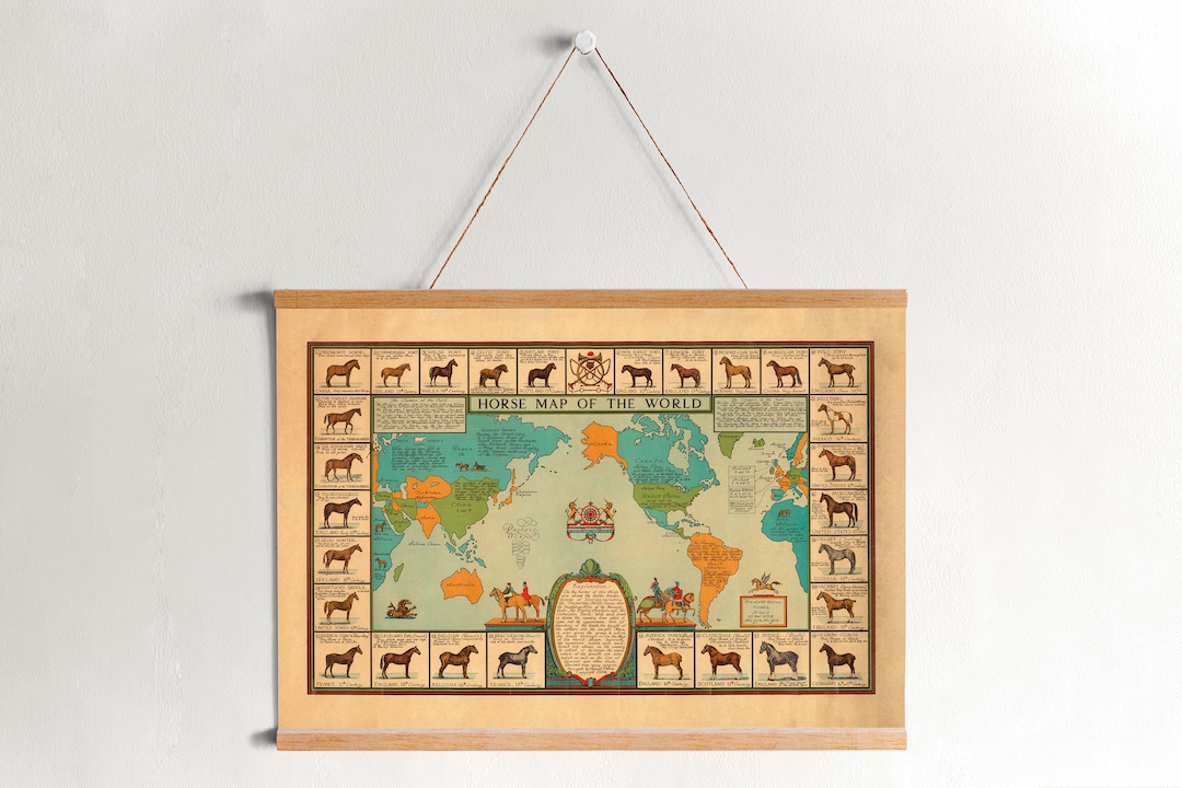 Horse Map of World the From 1934 Framed Canvas Print| Wall Art Prints ...