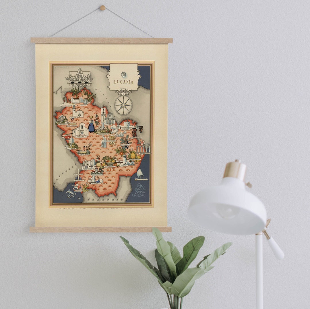 Lucania Map From 1939 Framed Canvas Print| Wall Art Prints| Canvas Wall ...