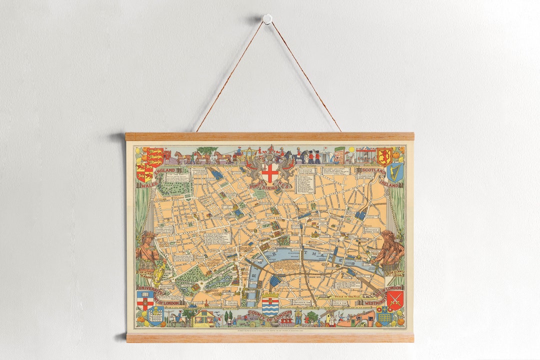 London Map From 1938 Framed Canvas Print| Wall Art Prints| Canvas Wall ...
