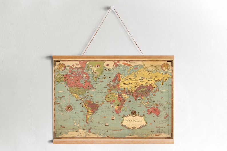 1931 World Map Canvas Print: Vintage Style Framed Wall Art - Etsy