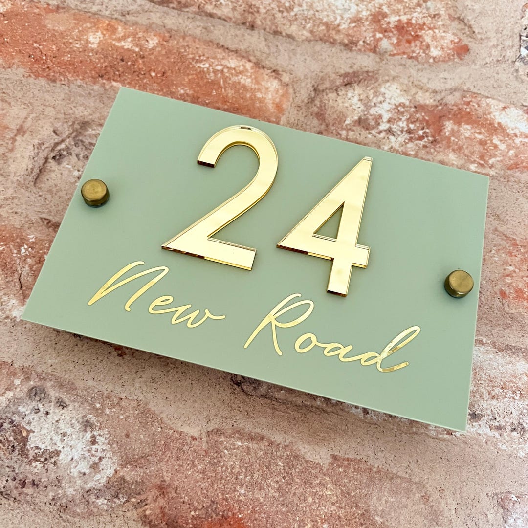 House Number Sign, Square Edge Personalised Standoff Plaque, Mirror ...