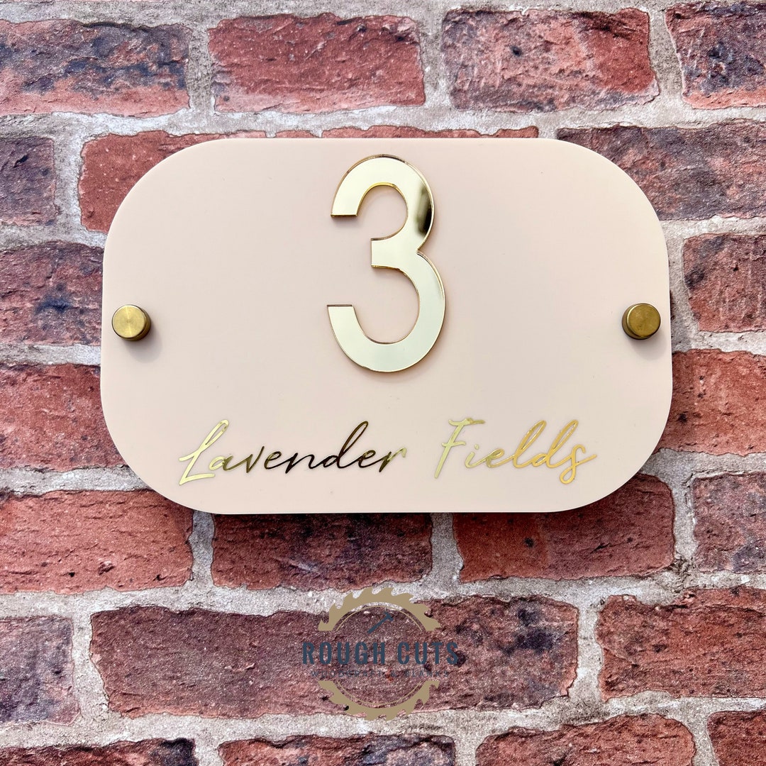 House Number Sign, Round Edge Personalised Standoff Plaque, Mirror Door ...