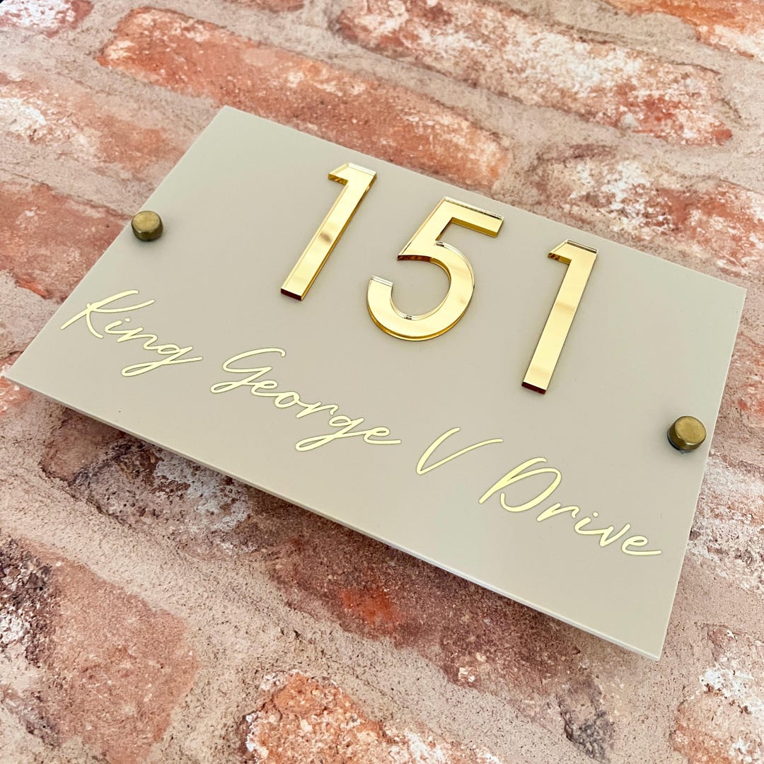 Large House Number Sign, Square Edge Personalised Standoff Plaque ...