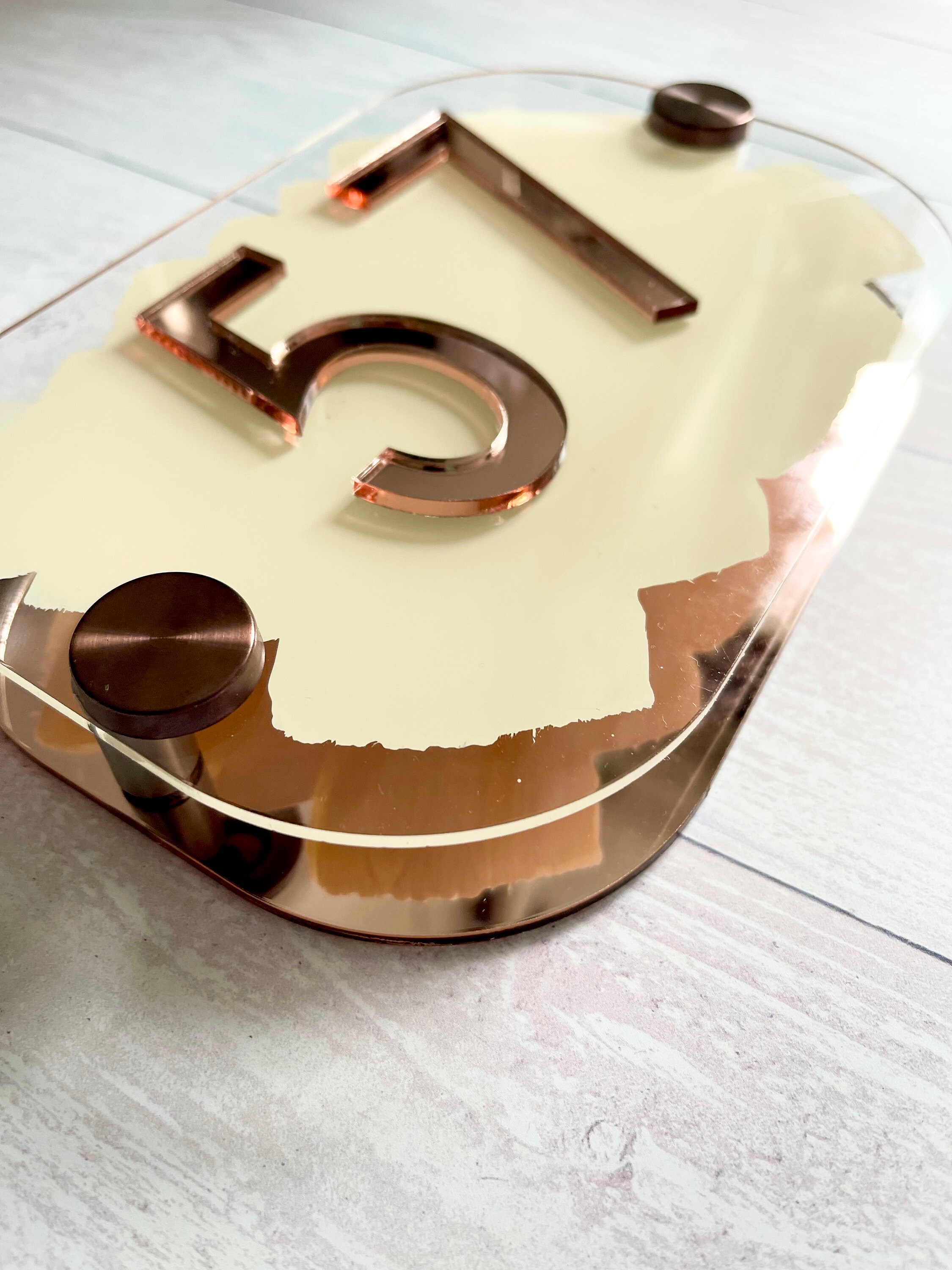 House Sign, Mirror Door Number Plaque, Personalised With Cream Paint ...