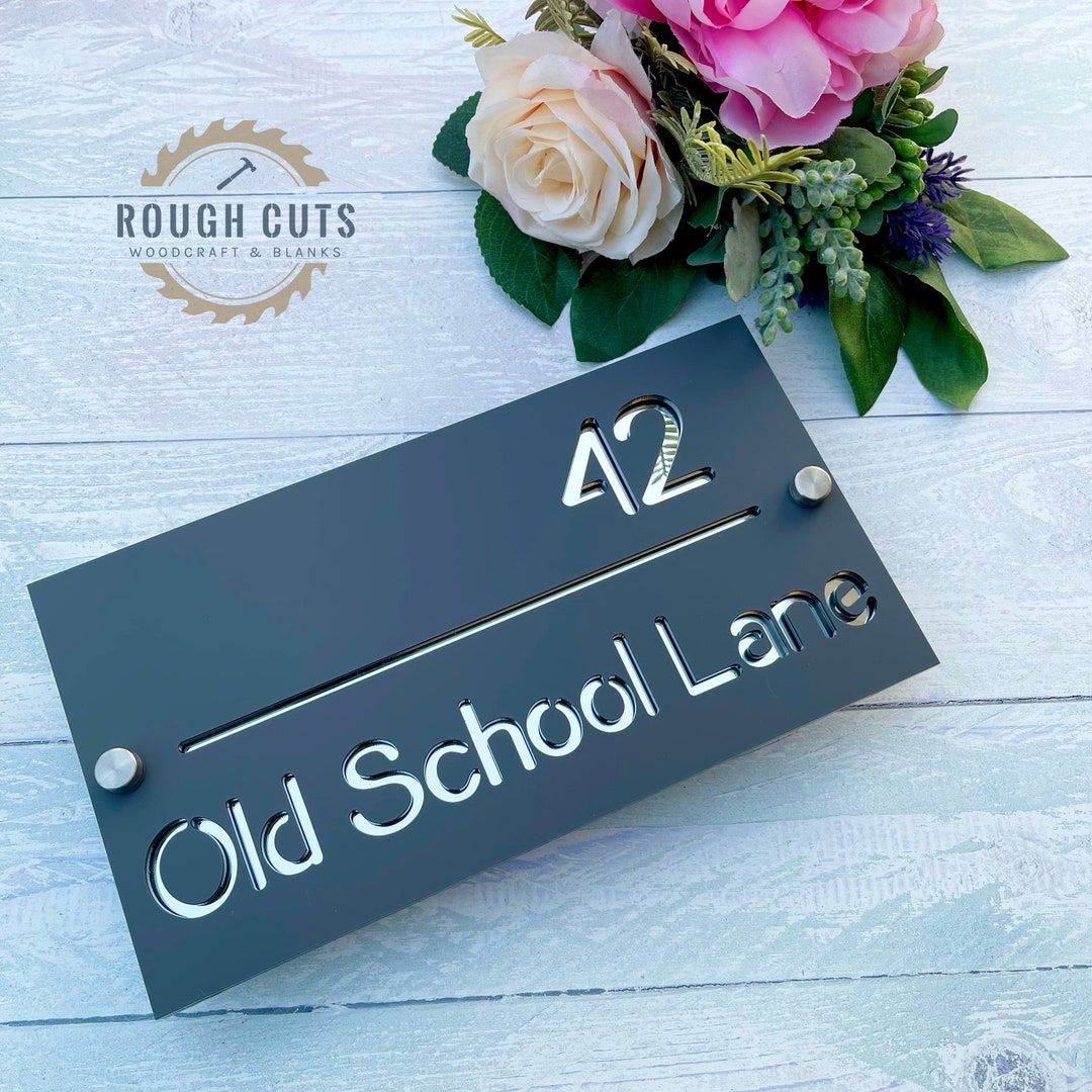 Large House Number Sign, Square Edge Silver Personalised Standoff ...