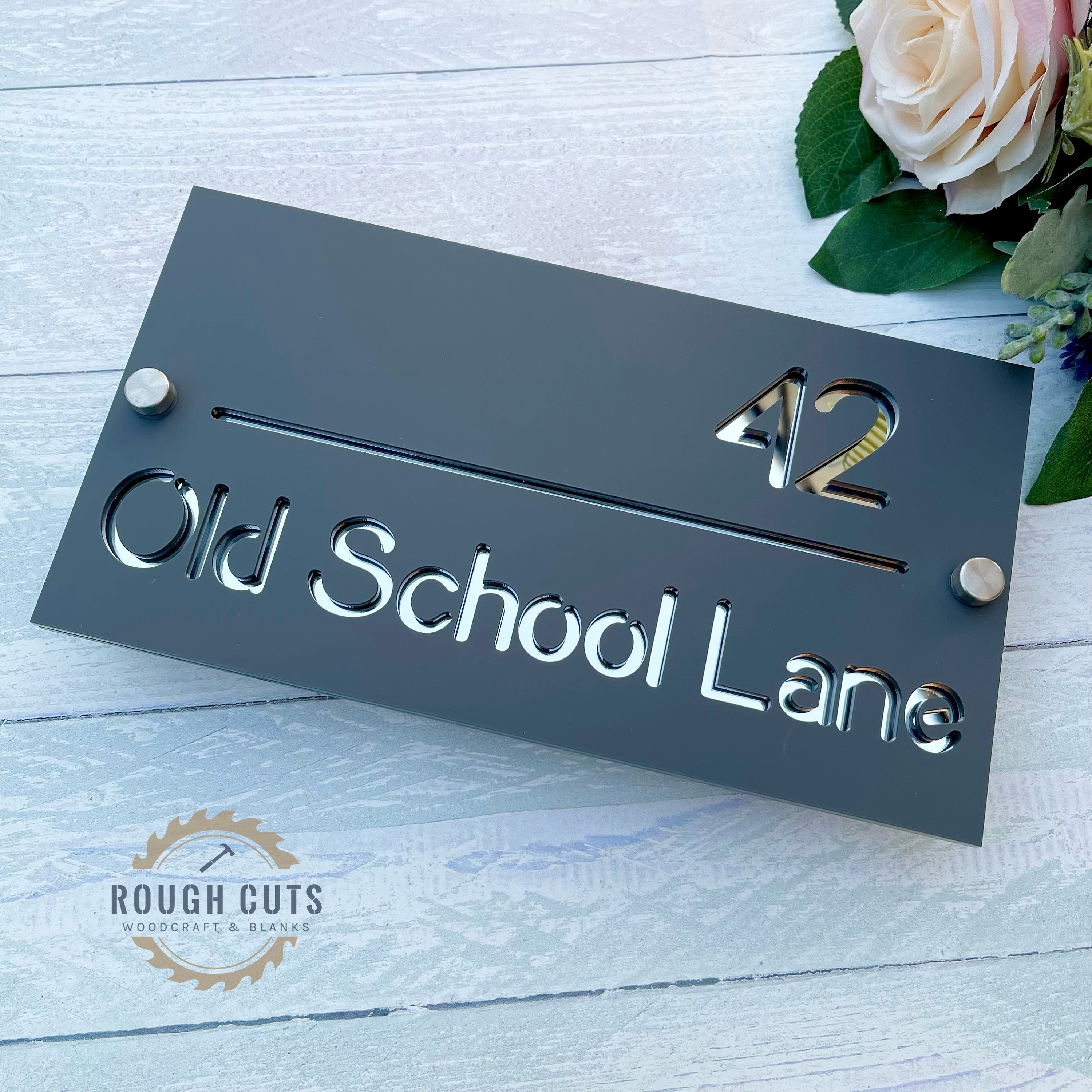 Large House Number Sign, Square Edge Silver Personalised Standoff ...