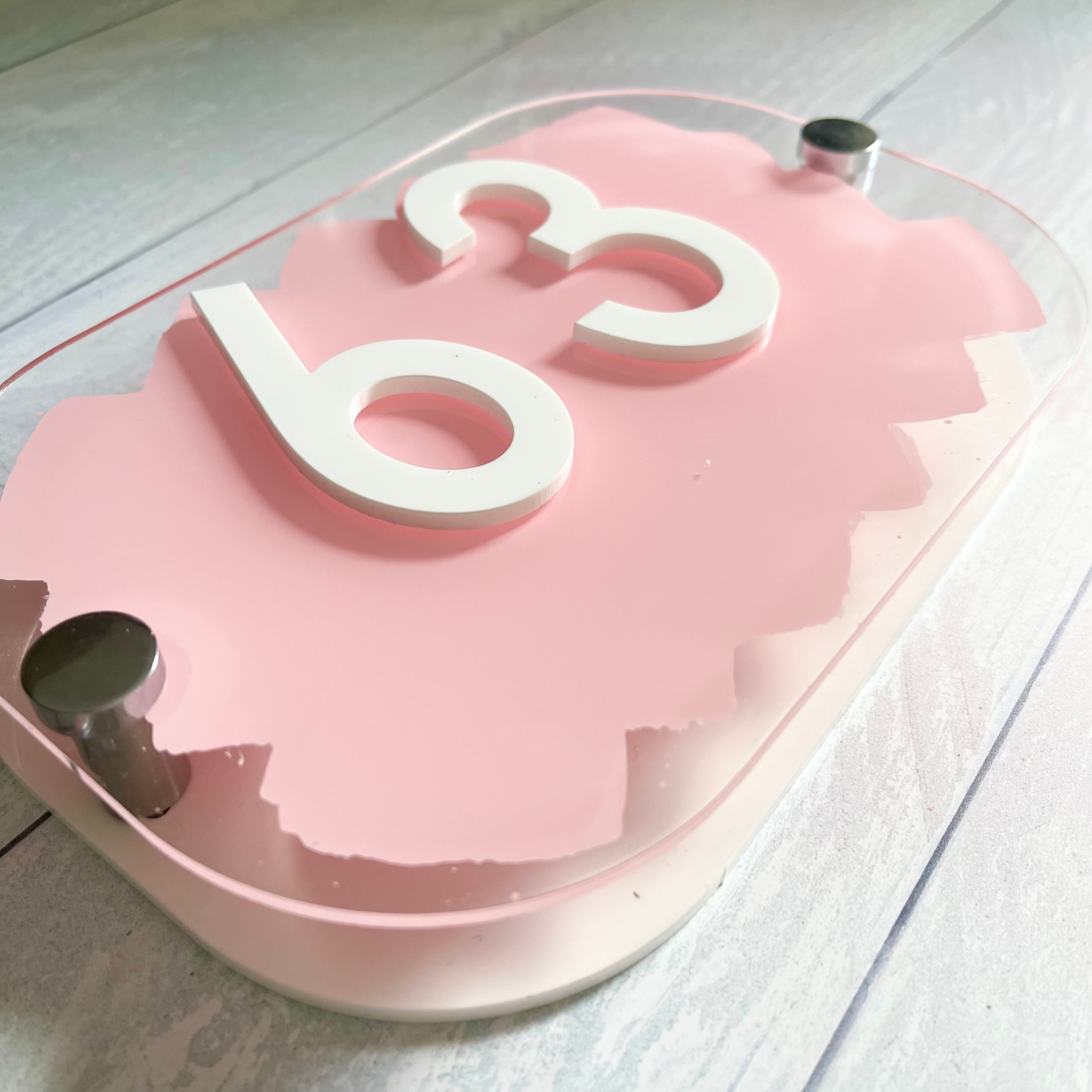 Pink House Sign Mirror Door Number Plaque Blush Standoff | Etsy UK