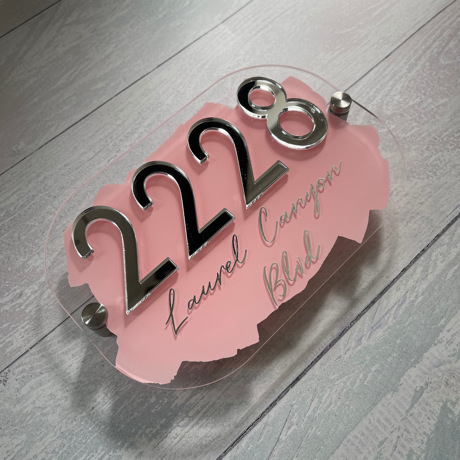 Pink House Sign Mirror Door Number Plaque Blush Standoff - Etsy UK