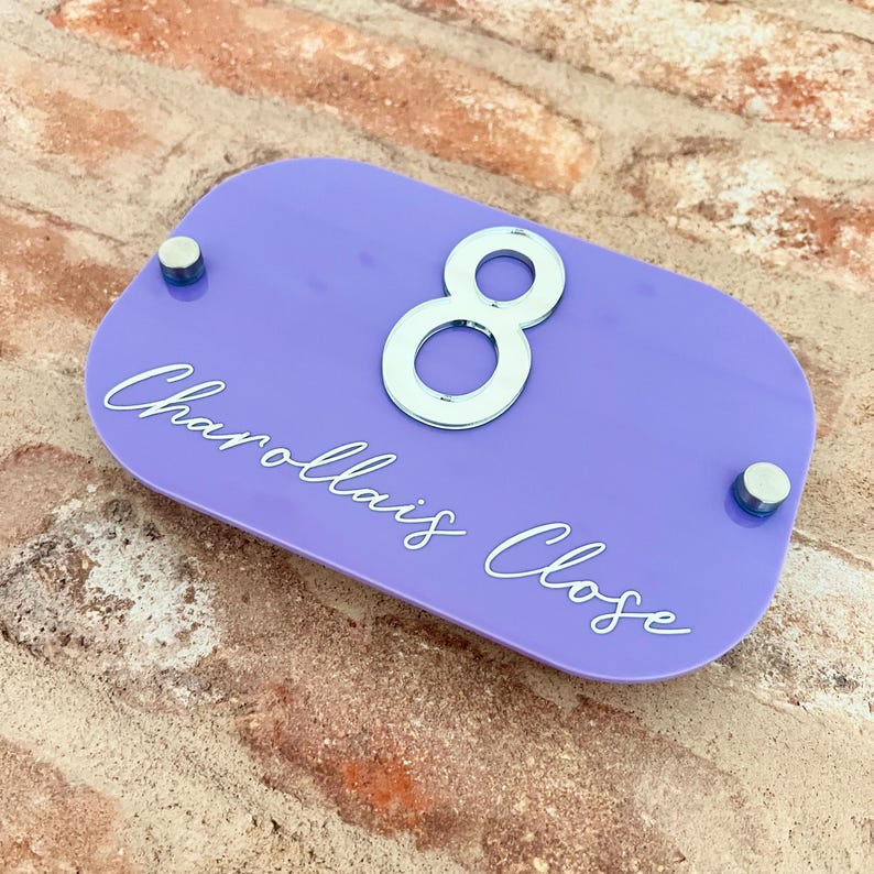 House Number Sign, Round Edge Personalised Standoff Plaque, Mirror Door ...