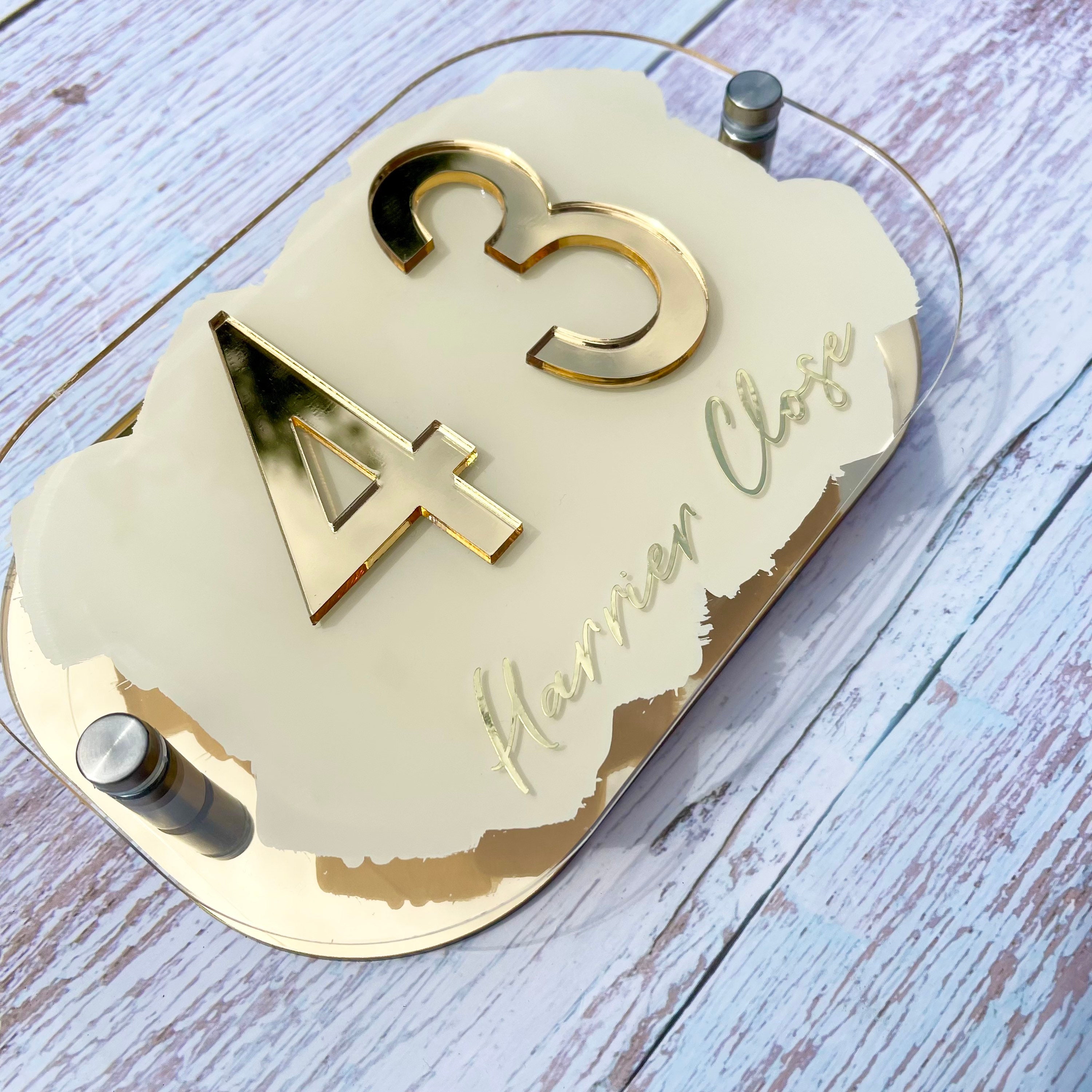 House Sign Number Plaque Personalised in Gold | Etsy UK