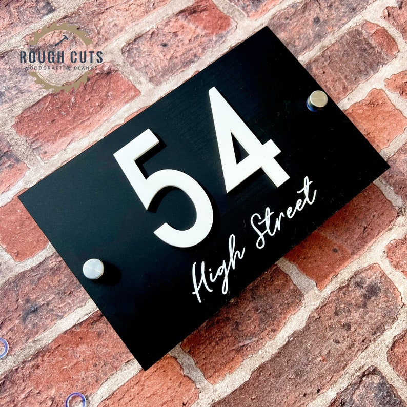 Large House Number Sign, Square Edge Personalised Standoff Plaque ...