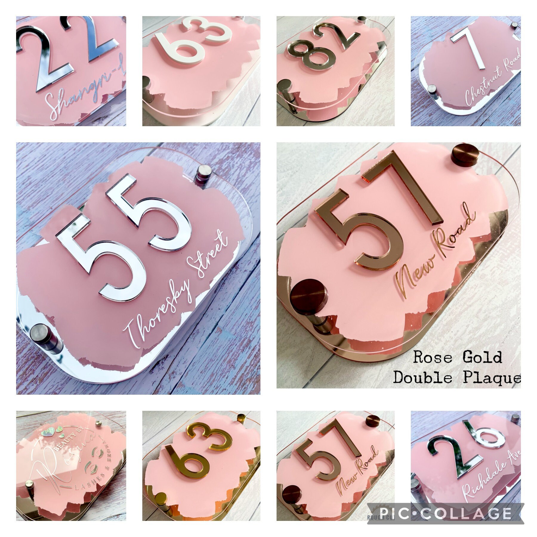 Pink House Sign Mirror Door Number Plaque Blush Standoff | Etsy UK