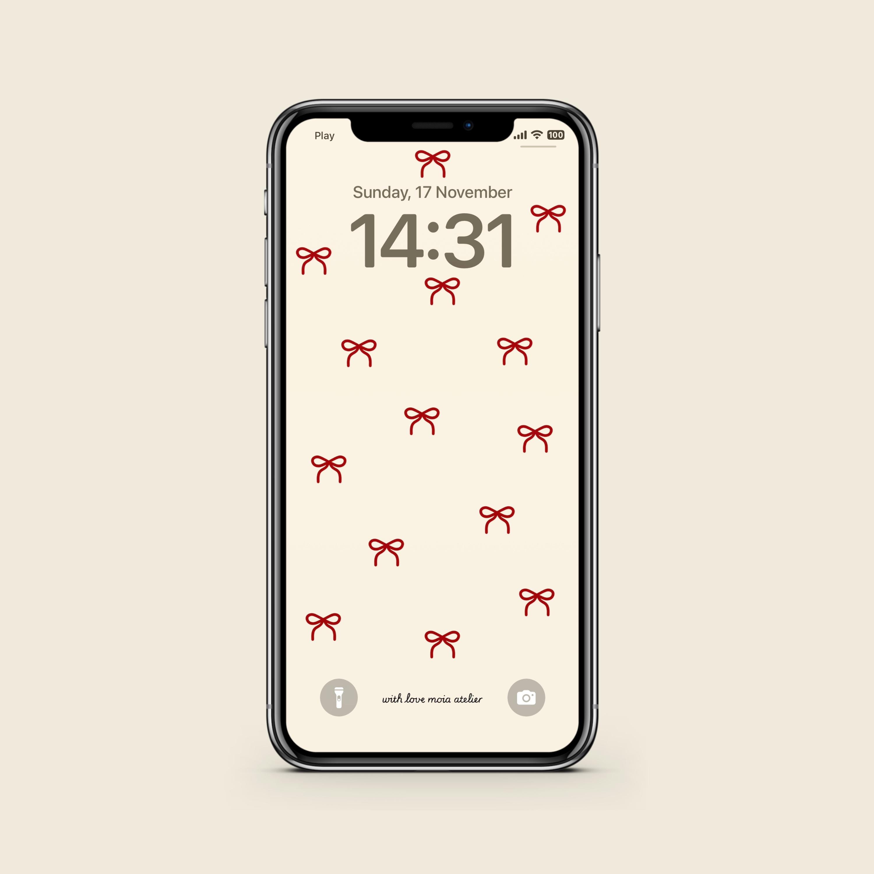 Red Bows Phone Wallpaper, Cute Christmas Smartphone Lock Screen ...