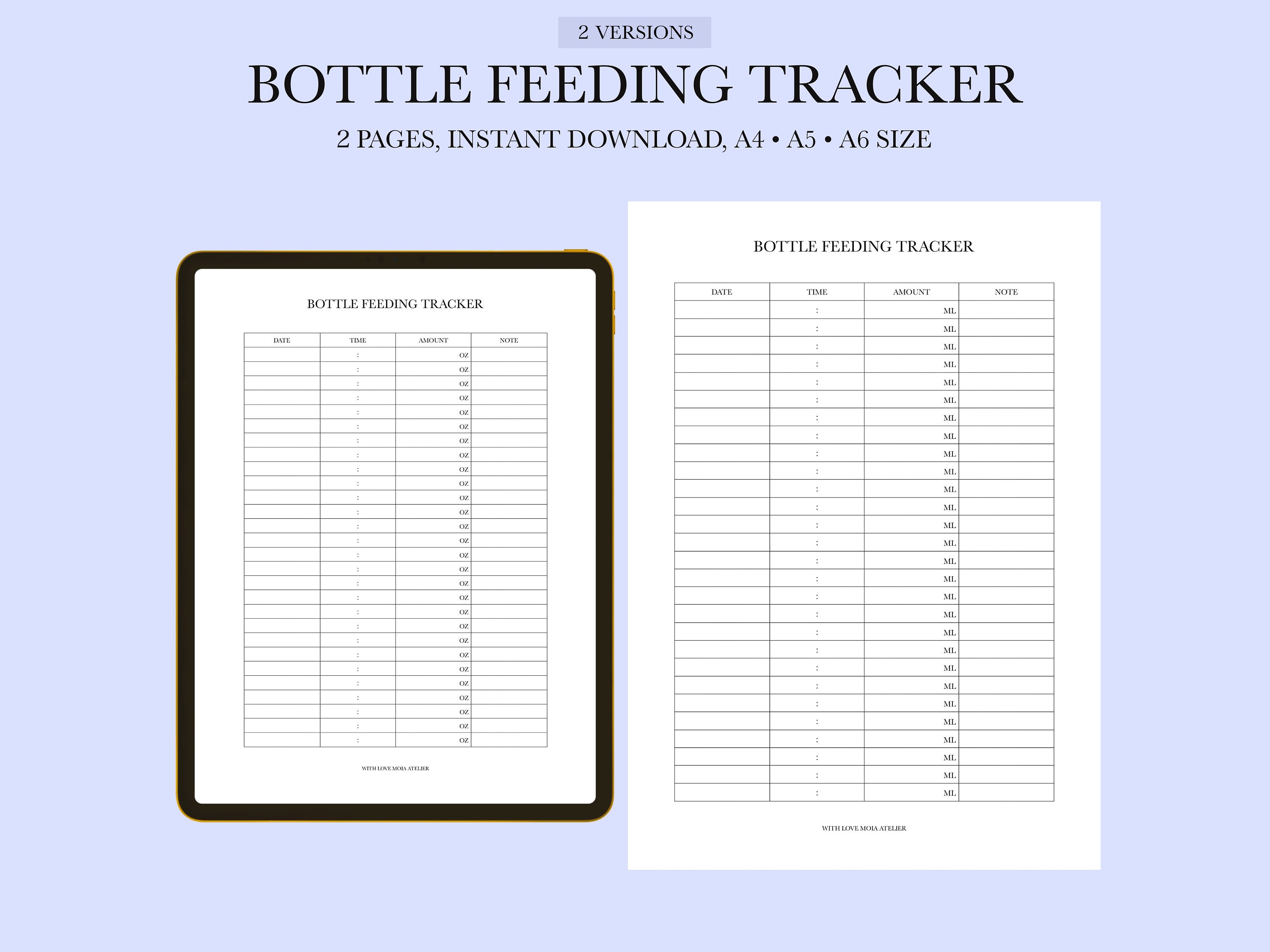 Bottle Feeding Tracker Printable, Baby Feeding Log, Newborn Feeding ...