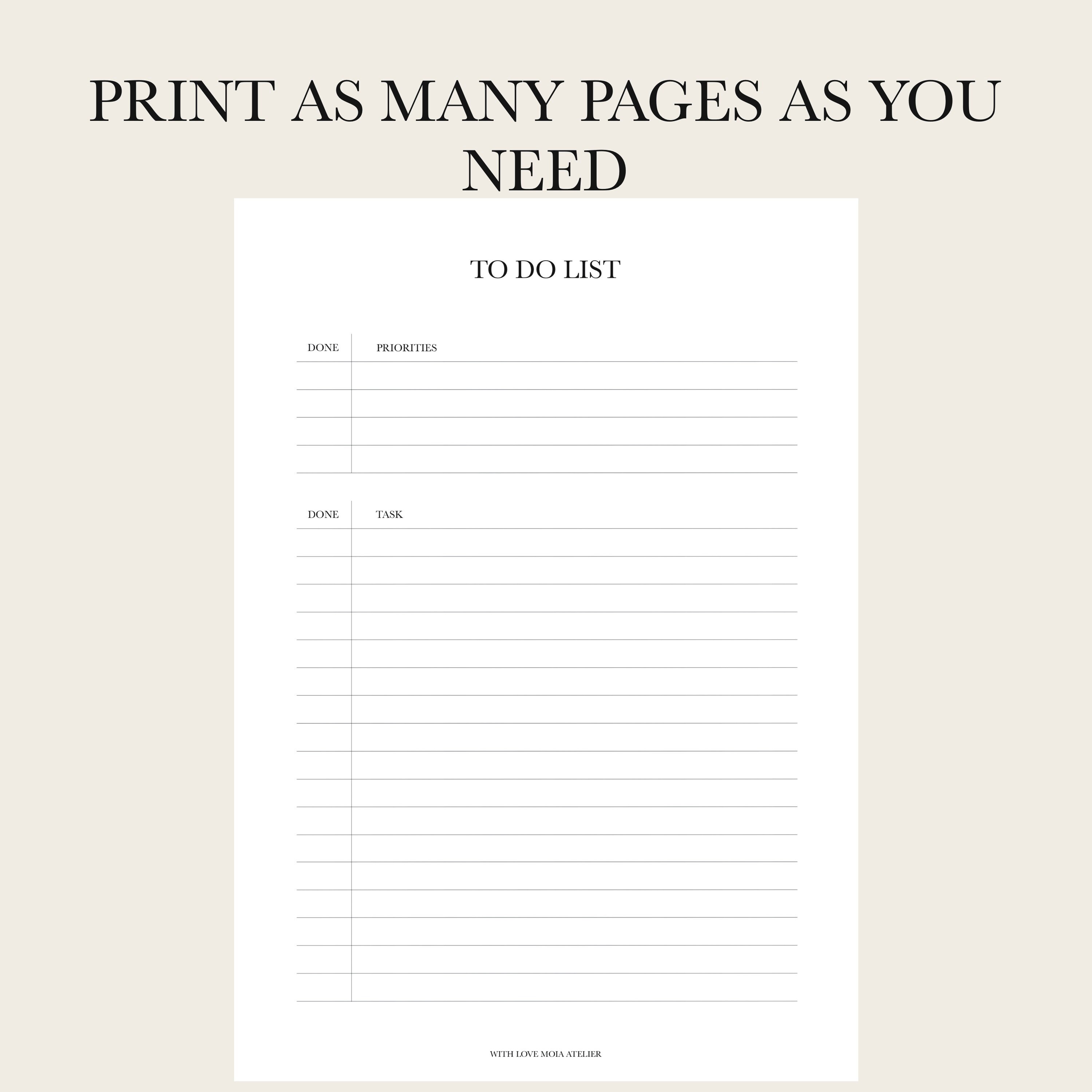 To-do List Classic Aesthetic Checklist Notebook Printable - Etsy Australia