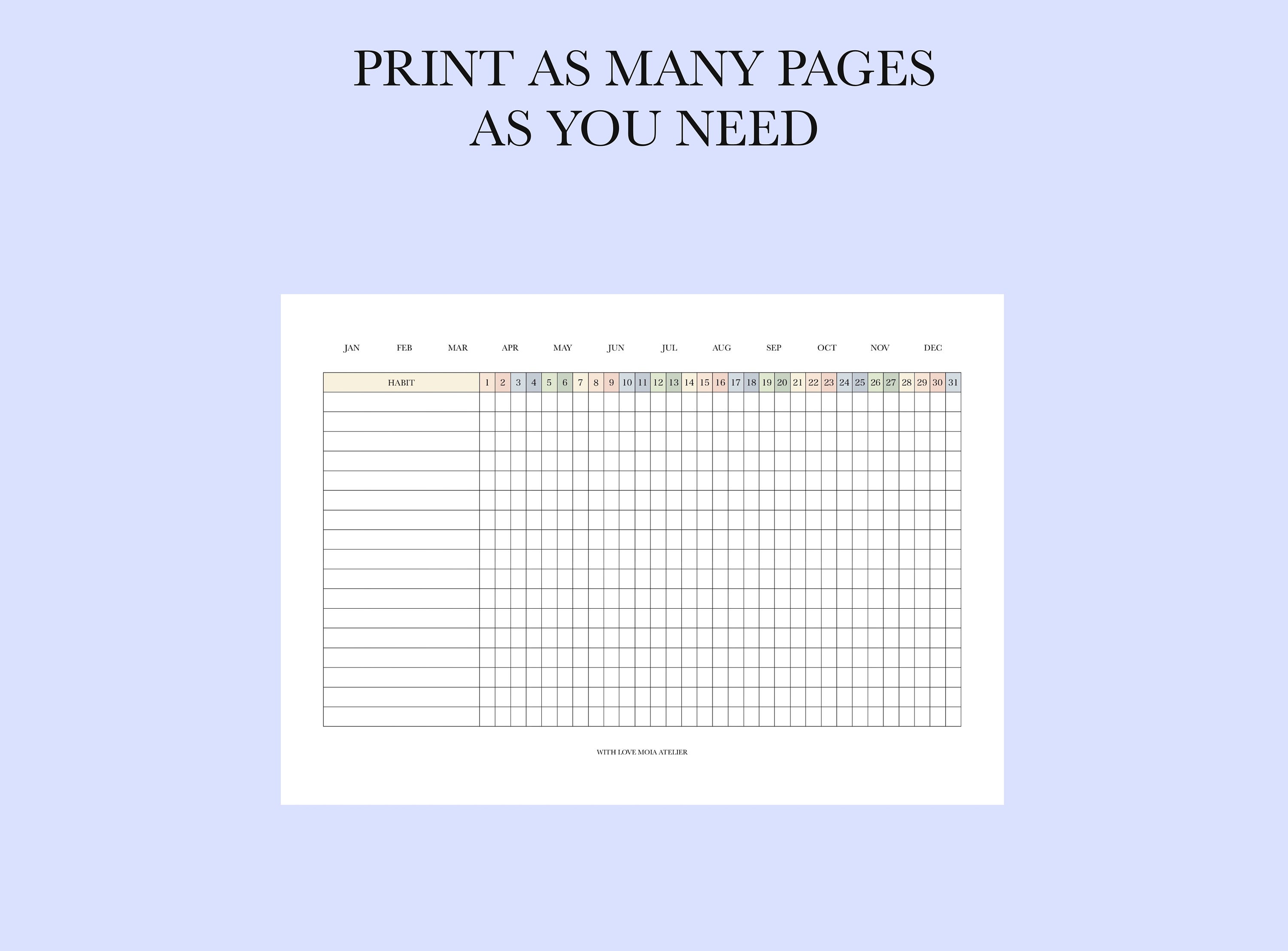 Colorful Monthly Habit Tracker Printable, Simple Routine Builder, 30 ...