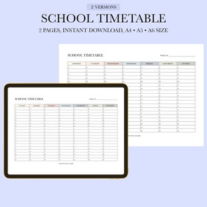 School Timetable Template Printable, Daily Horizontal Hourly Time ...