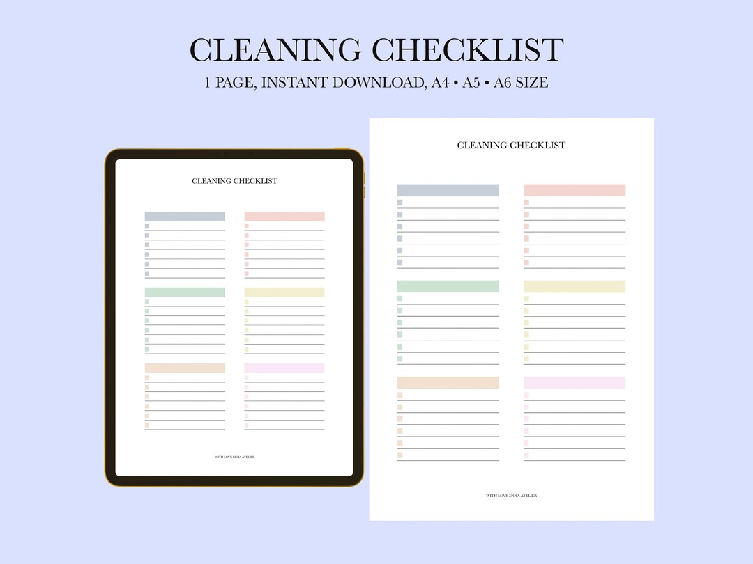 Cleaning Checklist Blank Template, Chore Chart, Weekly Household ...